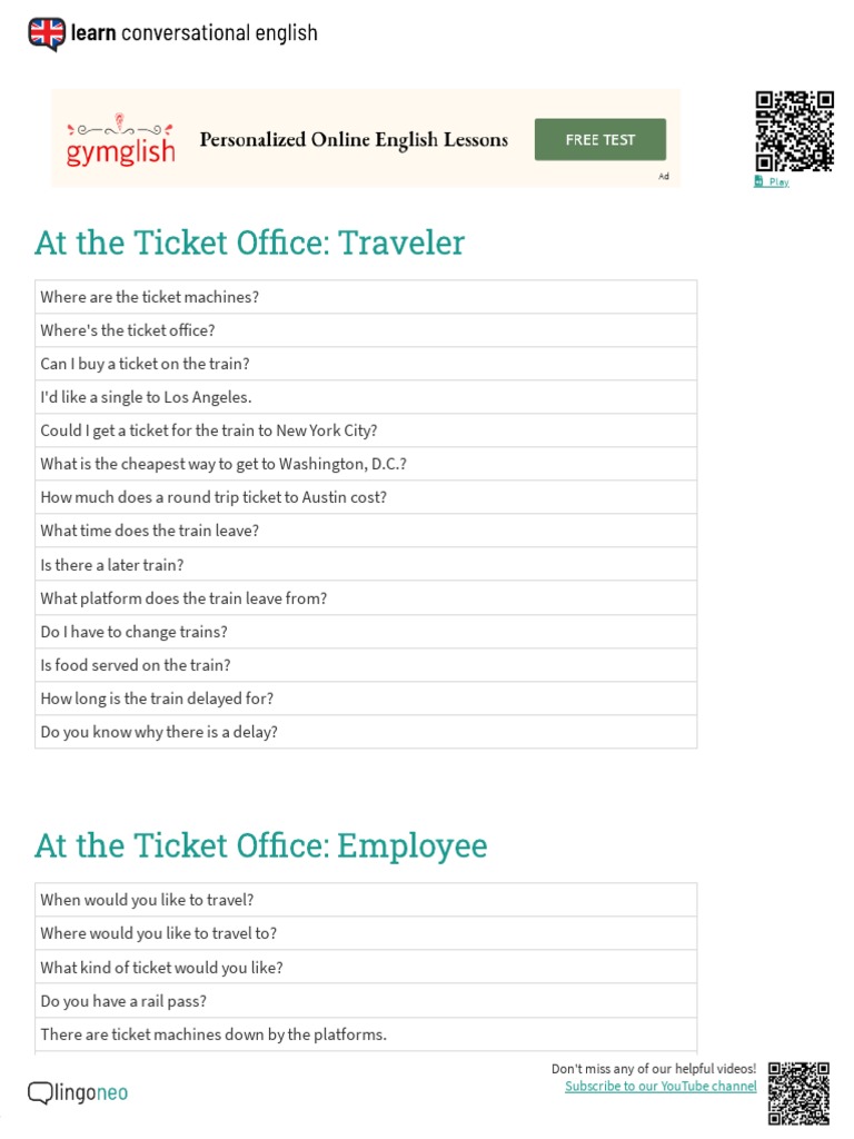 At The Train Station - Phrases | PDF | Transport | Business