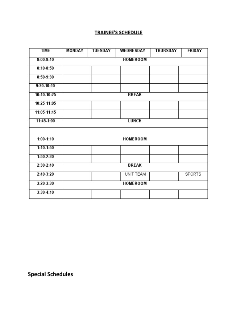 Trainee Weekly Schedule Overview | PDF