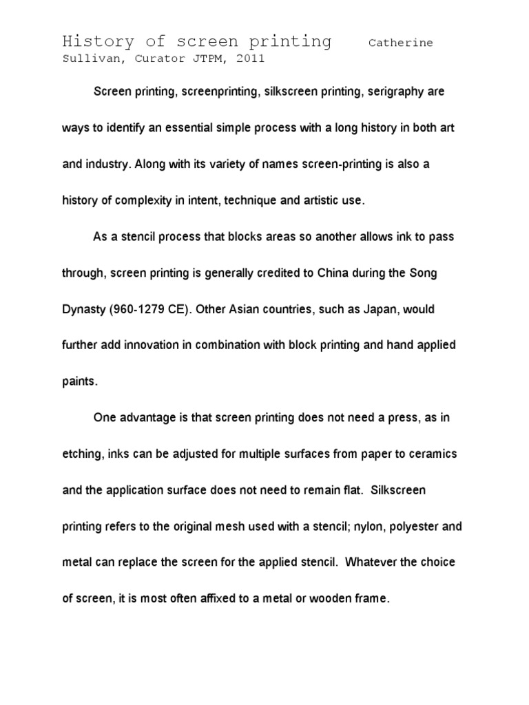 History and Evolution of Screen Printing | PDF | Publishing | Writing