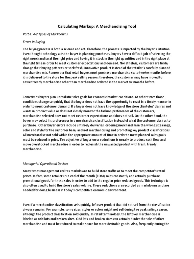 4-2 Types of Markdowns | PDF | Merchandising | Retail