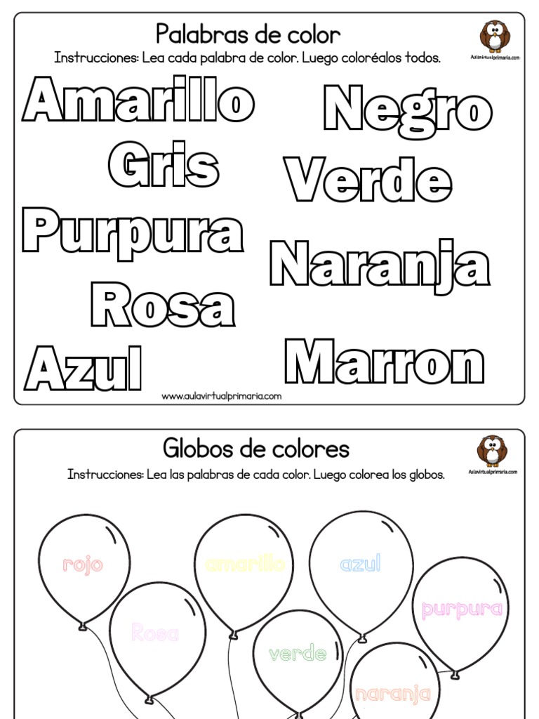 Hojas de Trabajo de Palabras de Colores | PDF | marrón | Color