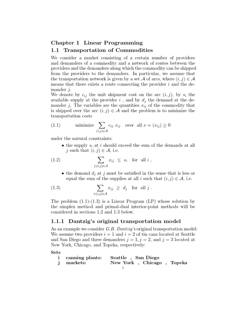 Chapter 1 Linear Programming 1.1 Transportation of Commodities | PDF | Linear Programming ...
