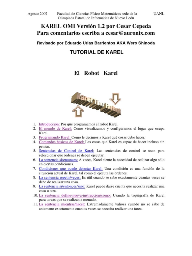 KAREL OMI Tutorial Basico | PDF | Programa de computadora | Programación