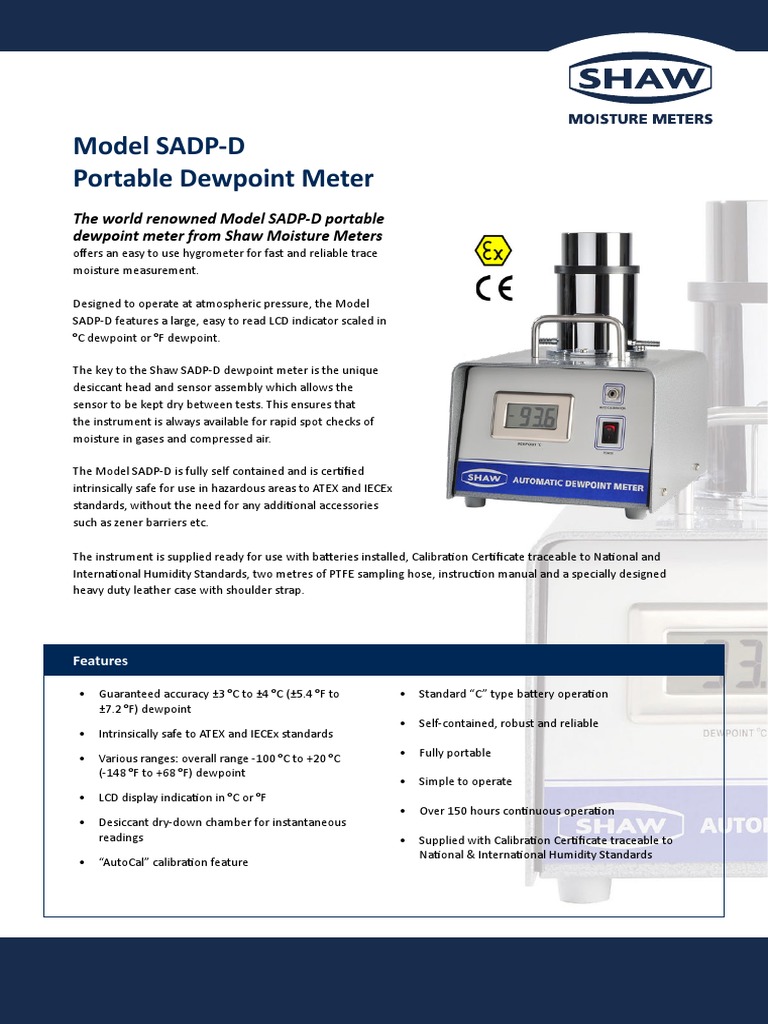 SADP-D Portable Dewpoint Meter - Brochure | PDF | Calibration | Humidity