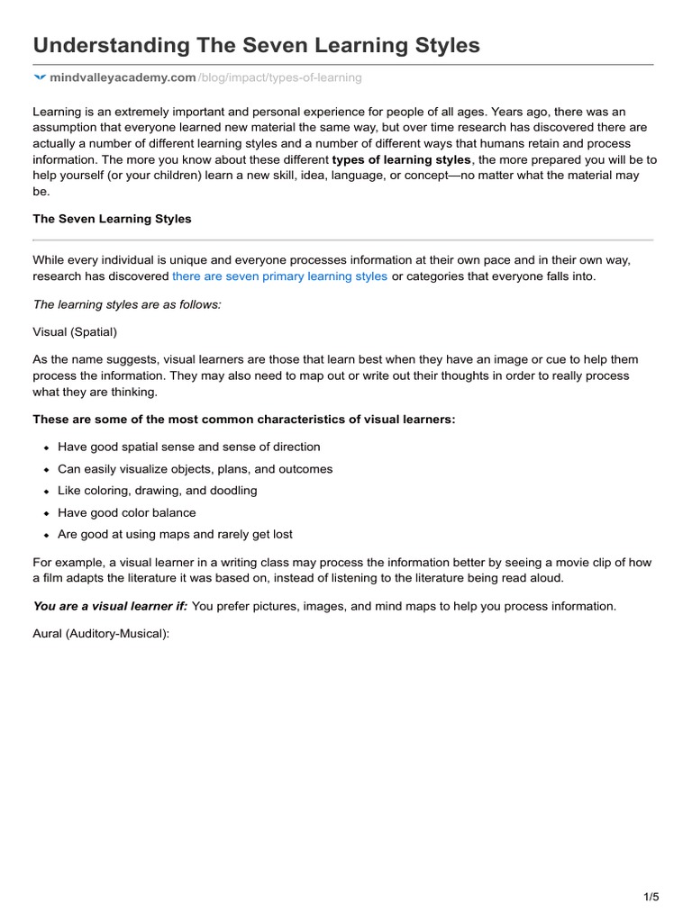 7 Learning Styles Explained | PDF | Learning Styles | Educational ...