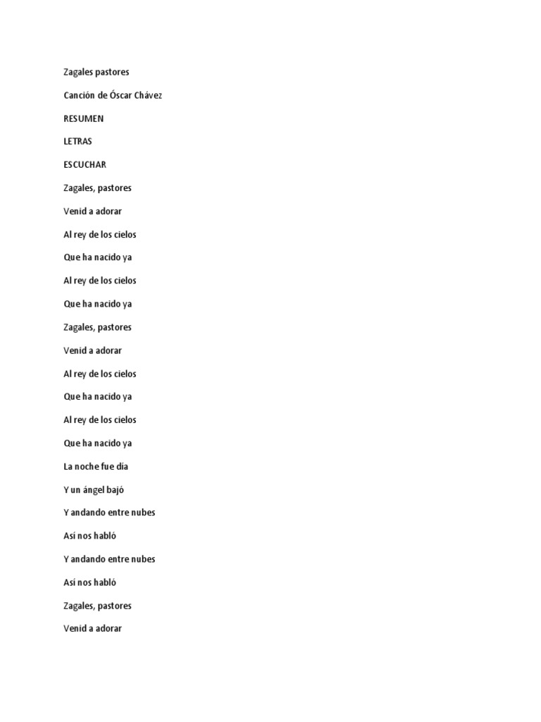 Letras de "Zagales Pastores" | PDF | Poesía