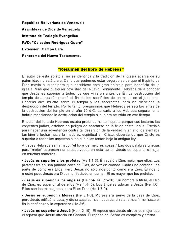 Resumen Del Libro de Hebreos. | PDF | Epístola a los hebreos | Templo ...