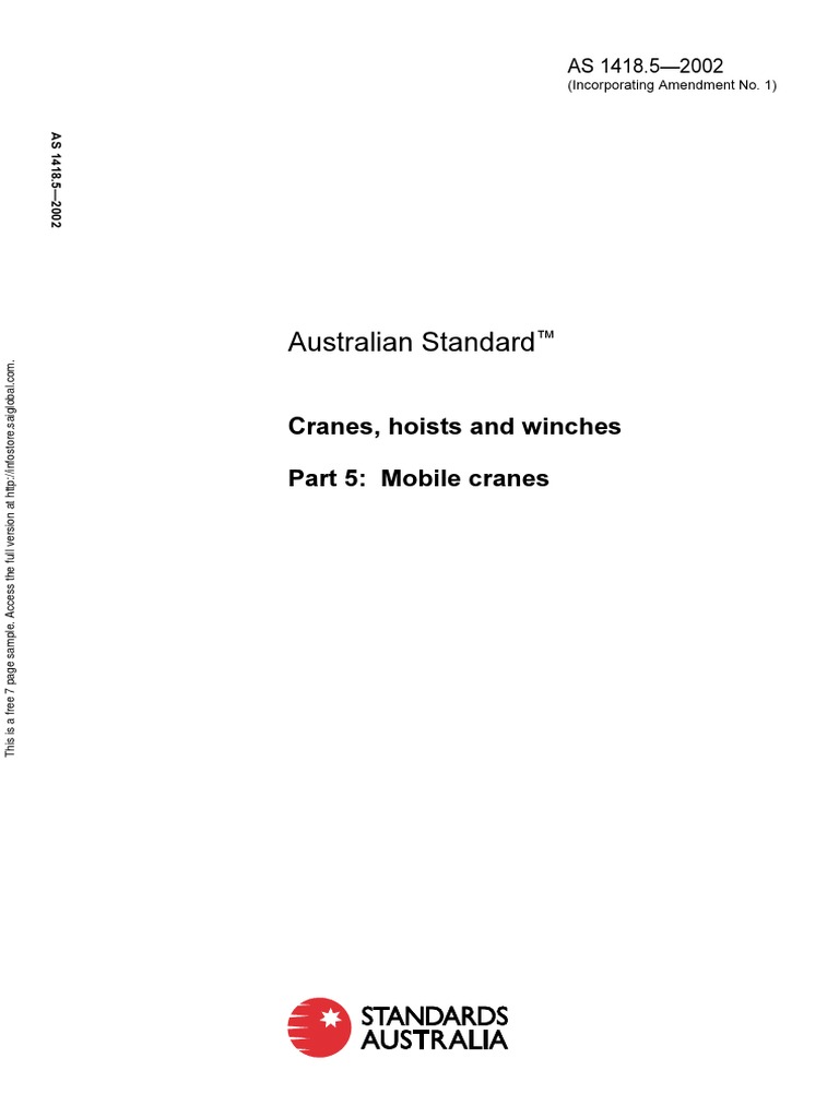 As 1418-5-2002 Cranes Hoists and Winches Mobile Cranes | PDF | Crane ...
