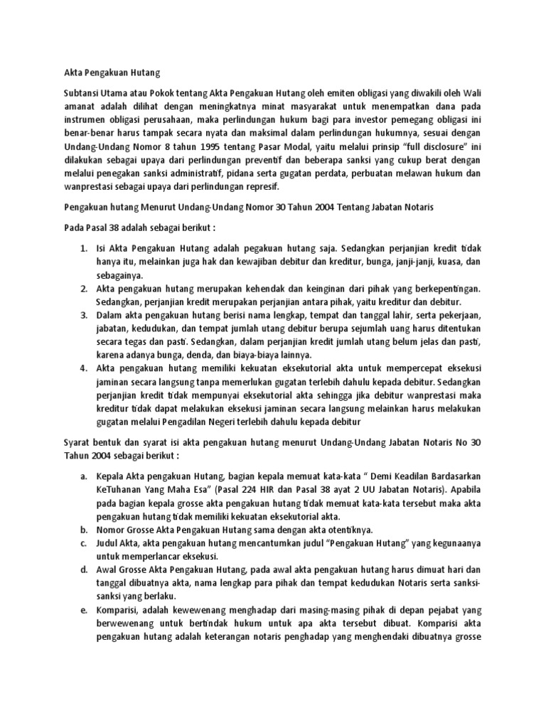 Akta Pengakuan Hutang | PDF | Hukum