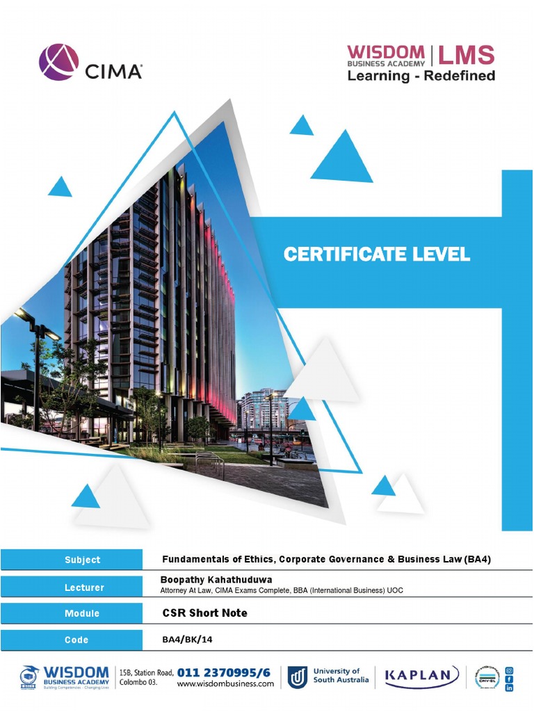 Certificate Level: CSR Short Note Corporate Social Responsibility 3 ...