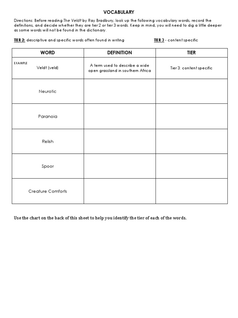 The Veldt Vocabulary 1 | PDF
