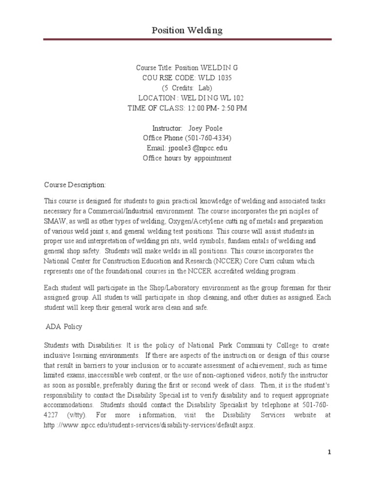 Position Welding Syllabus | PDF | Welding | Construction