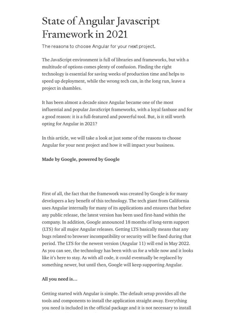State of Angular Javascript Framework in 2021: The Reasons To Choose ...