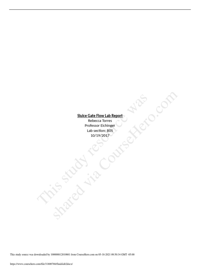 This Study Resource Was: Sluice Gate Flow Lab Report | PDF | Force ...