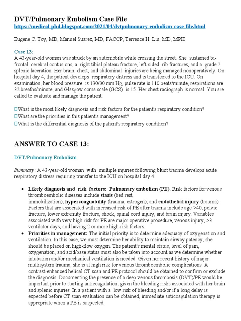 DVT and Pulmonary Embolism Case Study | PDF | Science & Mathematics