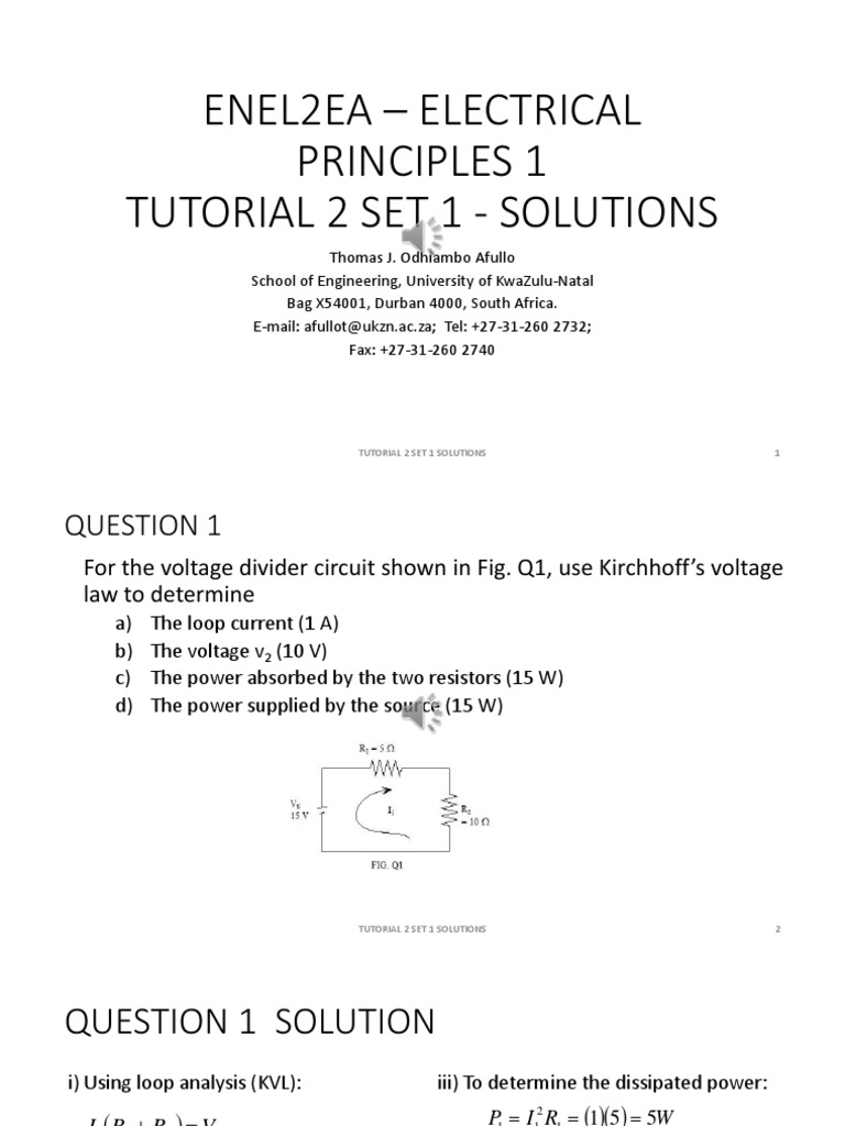 Tutorial 2 SET 1 - SOLUTIONS-WITH AUDIO | PDF | Electrical Network ...