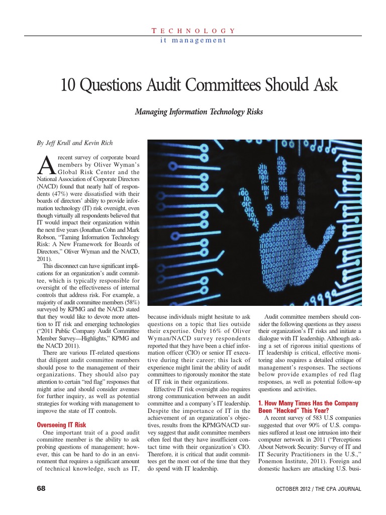 10 Questions Audit Committees Should Ask | PDF | Audit Committee | Audit