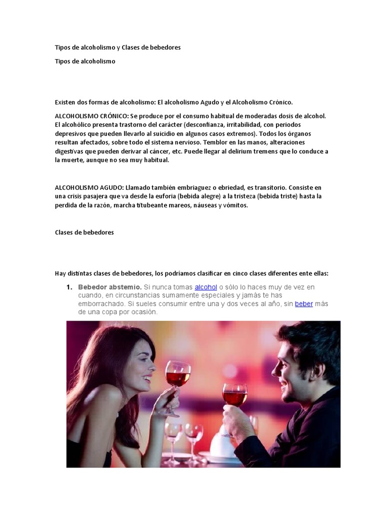 Tipos de alcoholismo y clasificación de bebedores | PDF