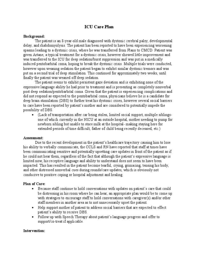 Icu Care Plan | PDF | Dystonia | Intensive Care Unit