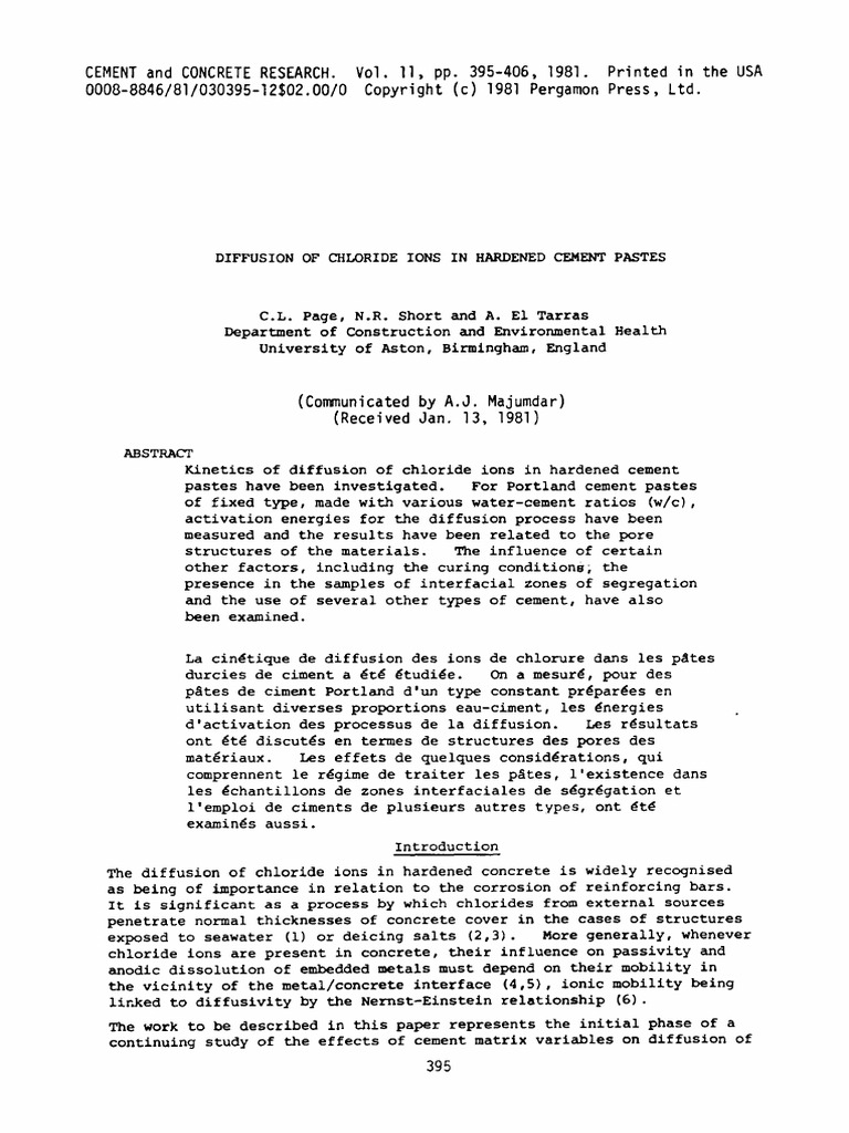 CEMENT and CONCRETE RESEARCH. V o L - L), Pp. 395-406, Ig81. Printed in ...