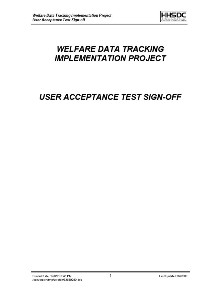 Welfare Data Tracking Implementation Project User Acceptance Test Sign ...