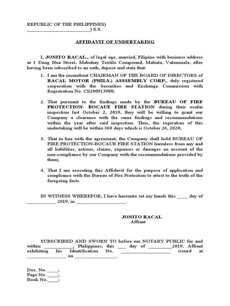 Affidavit of Undertaking BFP | PDF