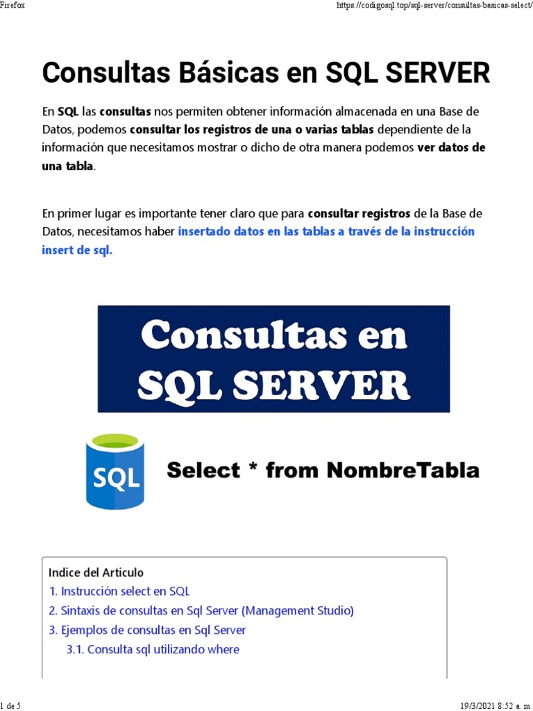 Consultas en SQL SERVER 【SELECT】 Tutorial 2020 | PDF | SQL | Servidor SQL de Microsoft