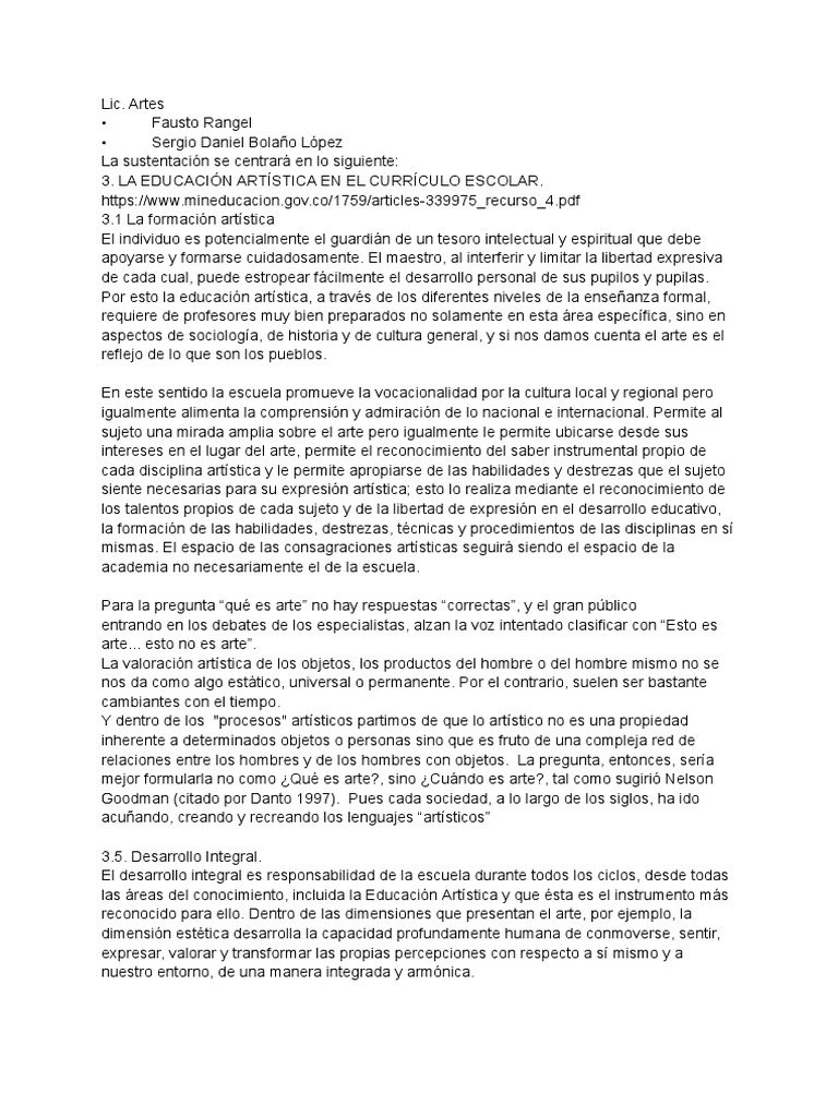Educación Artística en El Currículo Escolar | PDF | Educación en artes ...