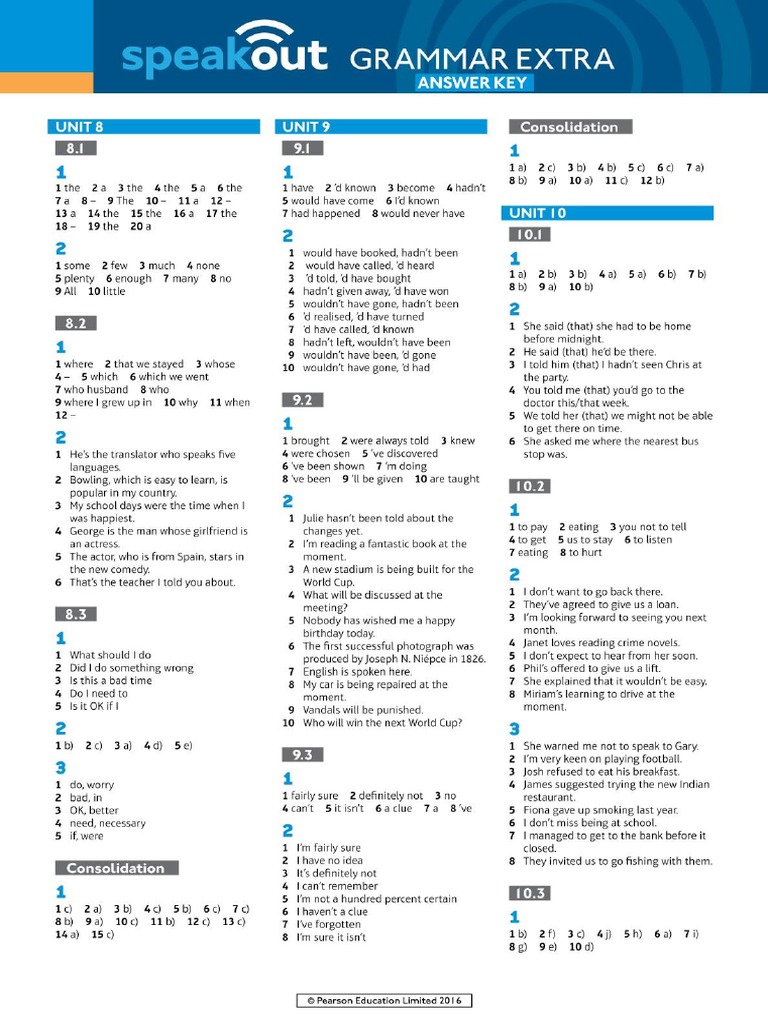 CC03 - Speakout Grammar Extra Intermediate Answer Key | PDF