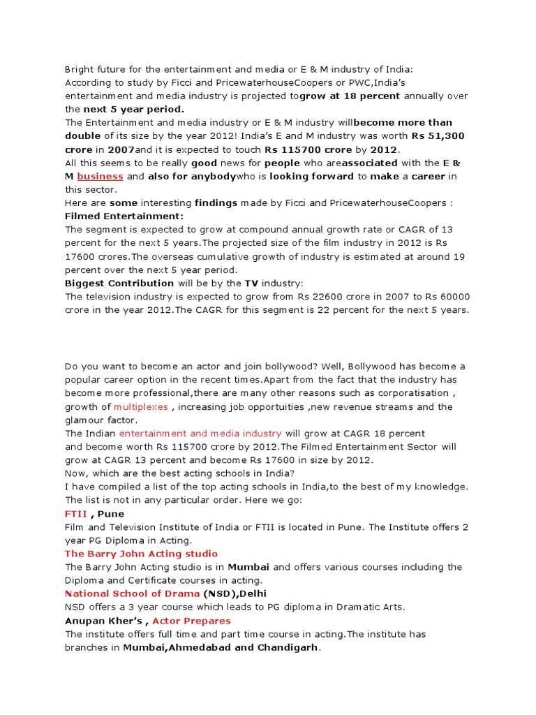 Bright Future For The Entertainment and Media or E | PDF ...