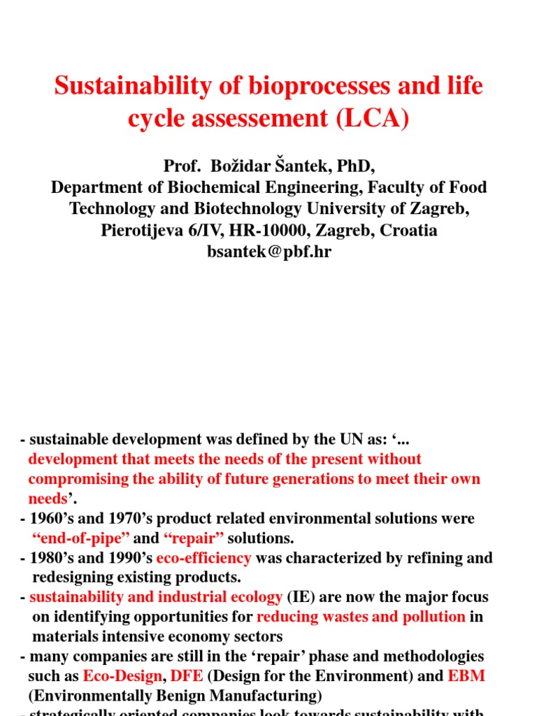 Sustainability of Bioprocesses and Life Cycle Assessement (LCA) | PDF ...