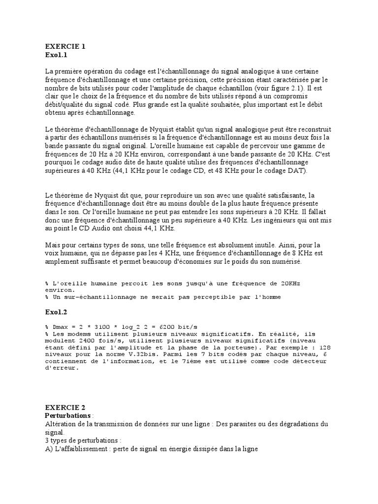 Exercie 1 Exo1.1 | PDF | Échantillonnage (signal) | Décibel