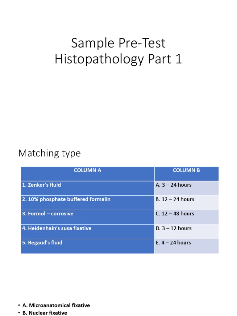 Sample Pre-Test Histopathology Part 1 | PDF | Fixation (Histology ...