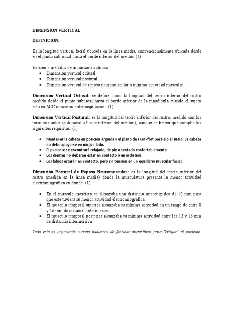Dimensiones Verticales en Reposo y Oclusión | PDF | Especialidades ...