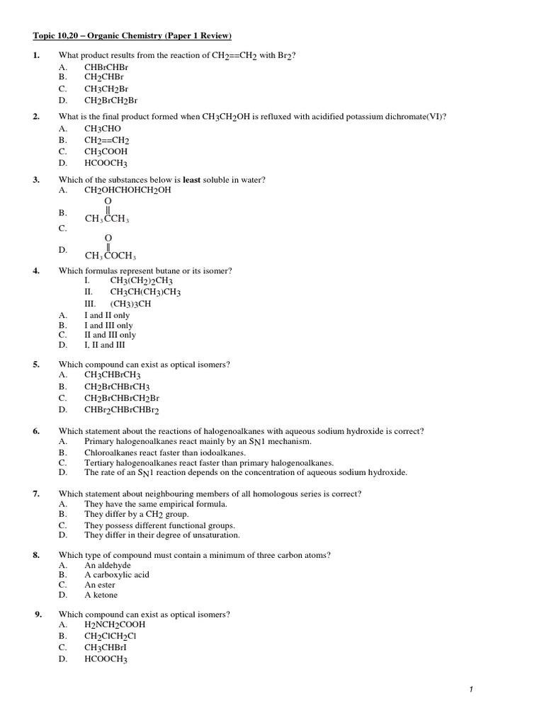 Organic Chemistry Exam | PDF | Aldehyde | Chemical Reactions