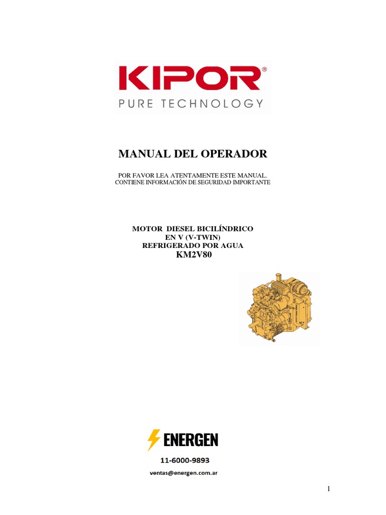 Motor Diesel Kipor Km2v80 Manual | PDF | Motor diesel | Batería (electricidad)