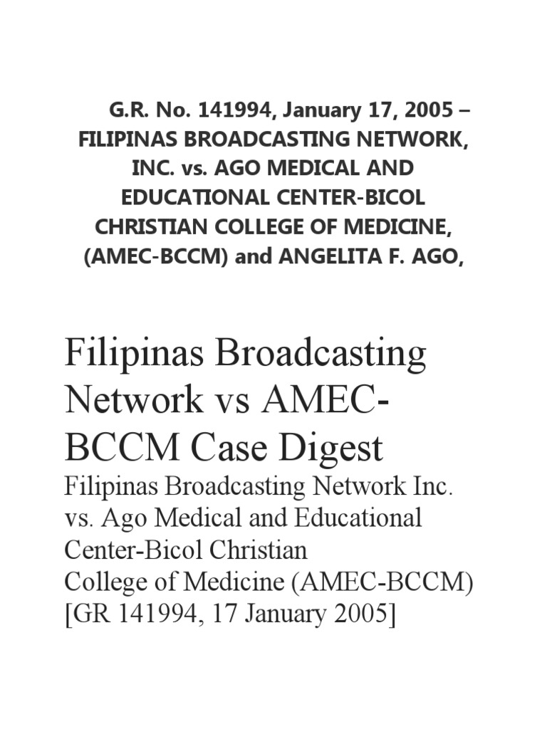 Filipinas Broadcasting Network Vs AMEC-BCCM Case Digest | PDF ...