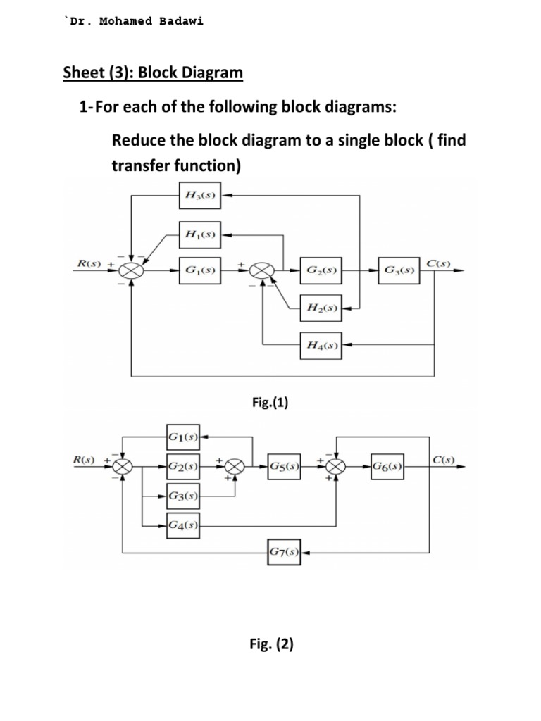 Sheet (3) : Block Diagram 1-For Each of The Following Block Diagrams ...