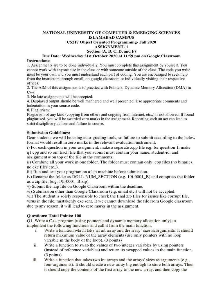 Object Oriented Programming Assignment 1 Pdf Array Data Structure 6075