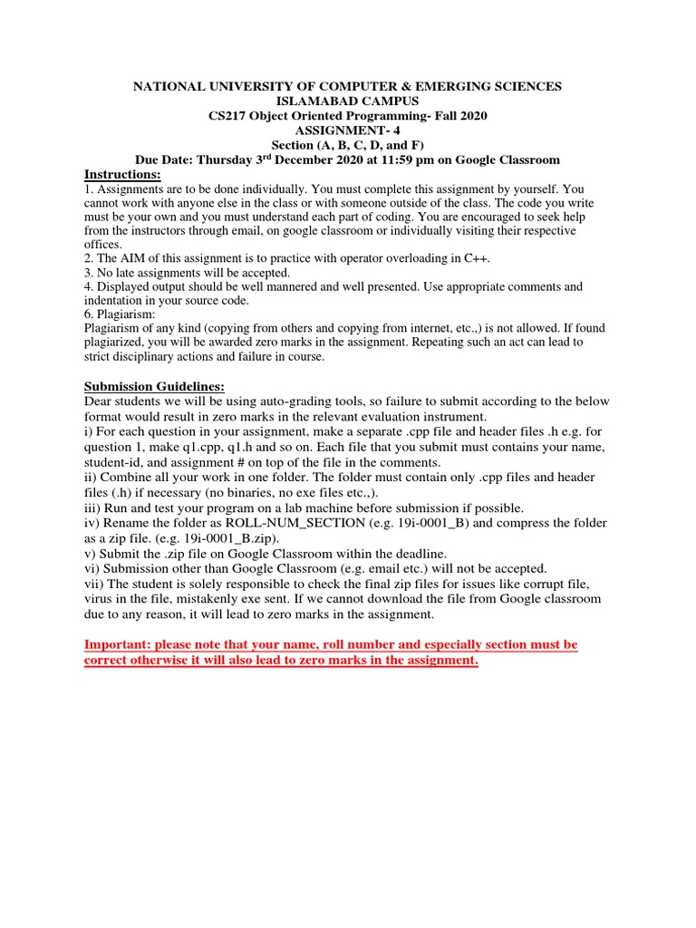 Object Oriented Programming Assignment 4 Download Free Pdf Parameter Computer Programming