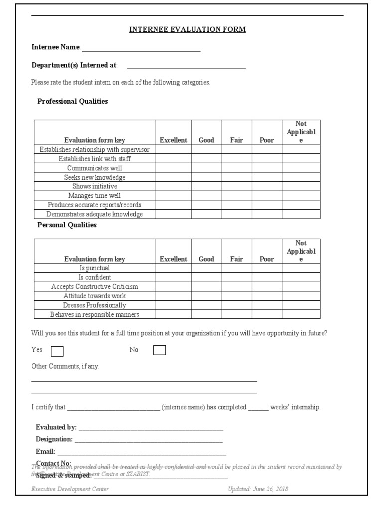 INTERNEE EVALUATION FORM (Corporate) | PDF | Human Nature ...