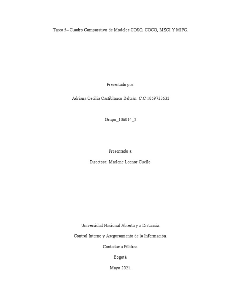 Cuadro Comparativo - Modelos COSO, COCO, MECI y MIPG | PDF | Planificación | Evaluación