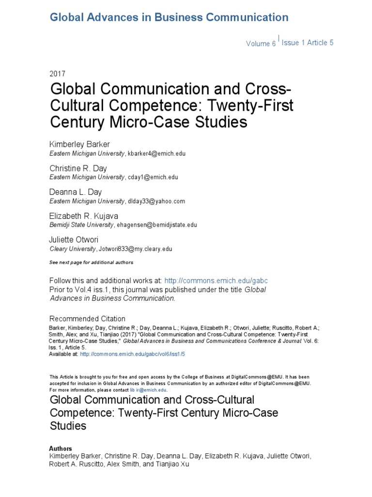 Global Communication and Cross-Cultural Competence: Twenty-First ...