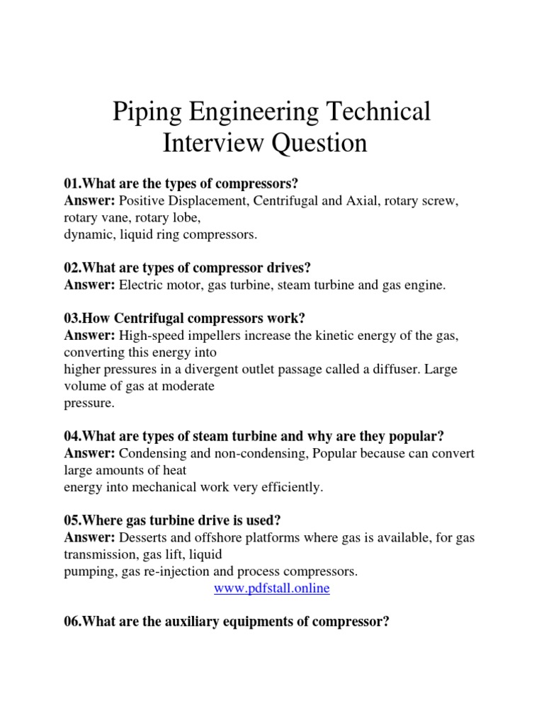 Piping Engineering Technical Interview Question | Download Free PDF ...