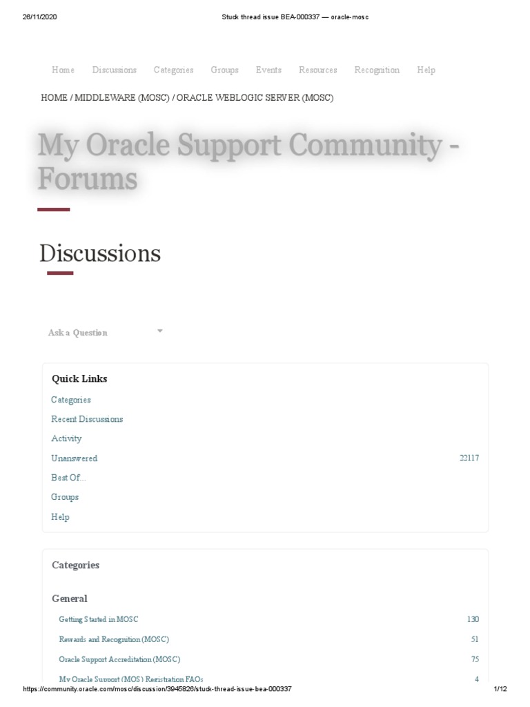 Stuck Thread Issue BEA-000337 - Oracle-Mosc | PDF | Oracle Corporation | Java (Programming Language)