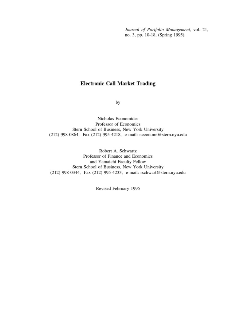 Electronic Call Market Trading Insights | PDF | Order (Exchange ...