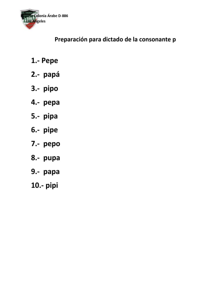 Preparación para Dictado de La Consonante P | PDF