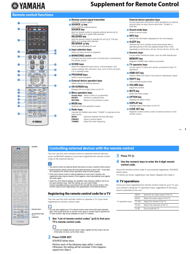 RX-A1050 Sup RemoteControl en | PDF | Menu (Computing) | Remote Control