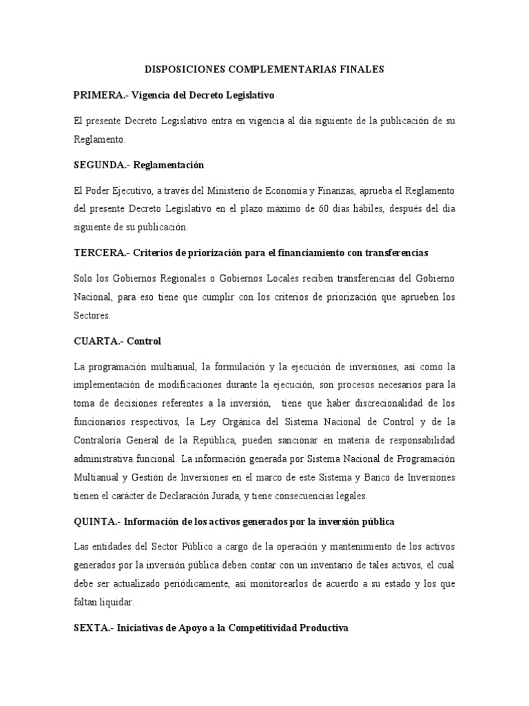 DISPOSICIONES COMPLEMENTARIAS FINALES PT 1. | PDF | Regulación | Gobierno