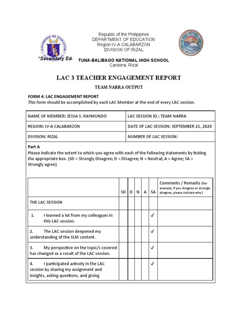 LAC Engagement Report for Team Narra | PDF | Pedagogy | Teaching
